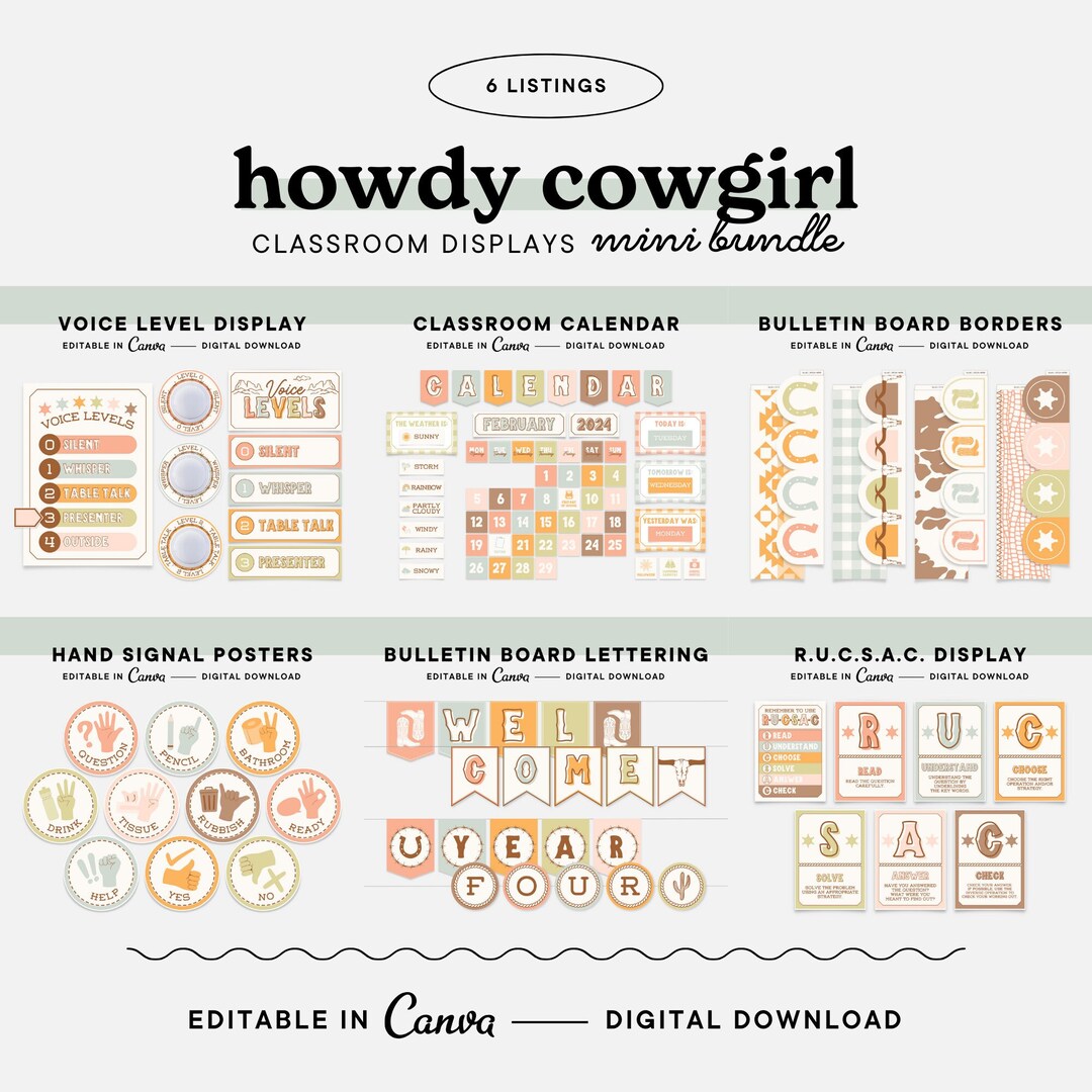 Editable Classroom Display Bundle, Howdy Cowgirl Class Decor, Printable ...