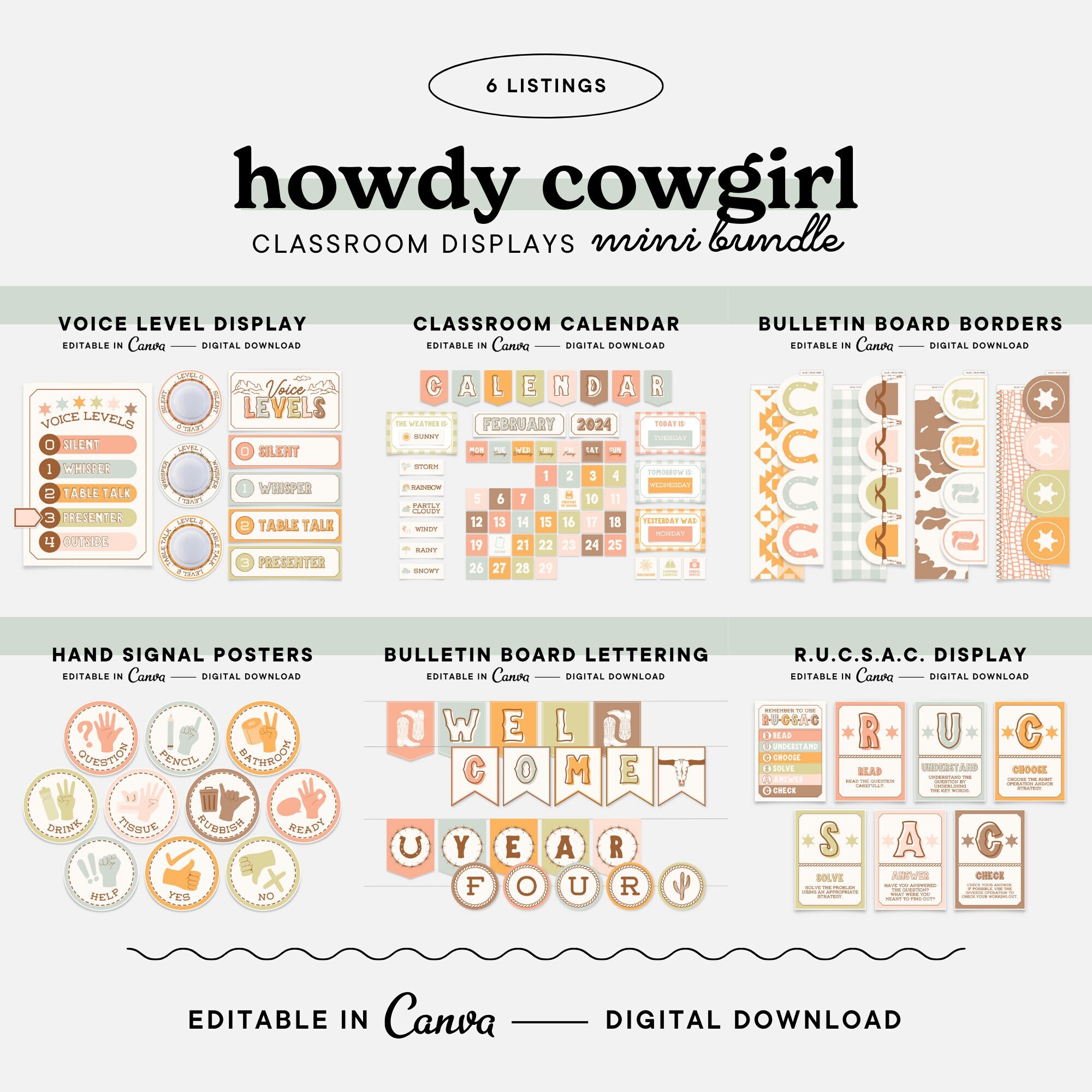 Editable Classroom Display Bundle, Howdy Cowgirl Class Decor, Printable ...