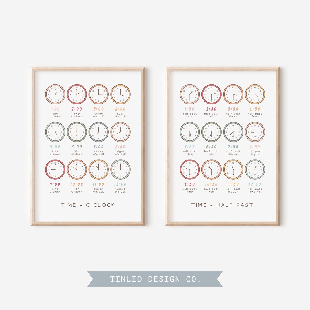 Telling the Time Poster Bundle, Printable Clock Wall Art, O'clock Print ...