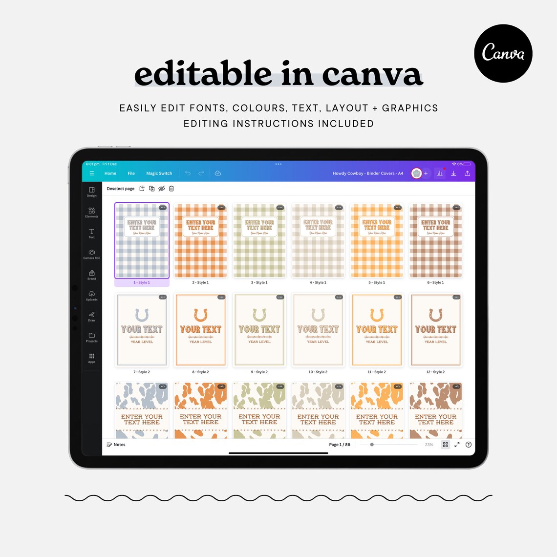 Western Binder Covers and Spines: Editable Teacher Filing (digital ...