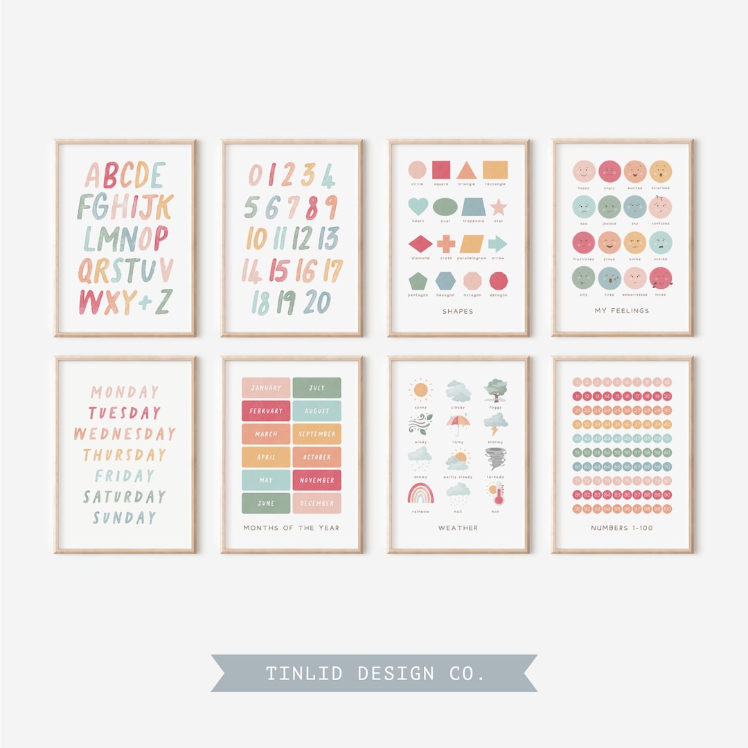 Rainbow Educational Posters, Set of 8 Homeschool Prints, Printable Wall ...
