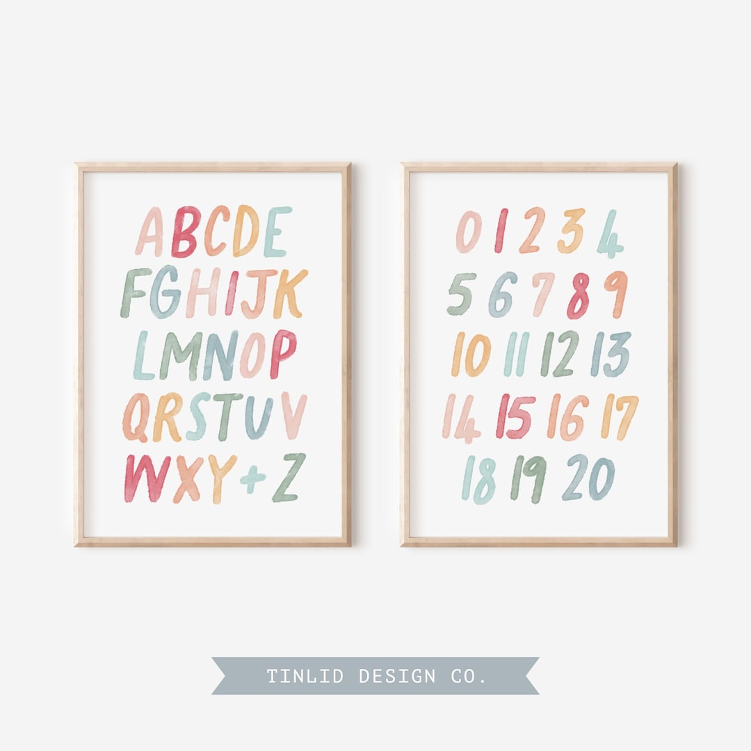 Rainbow Alphabet Numbers Print: Watercolor Nursery Decor (digital ...