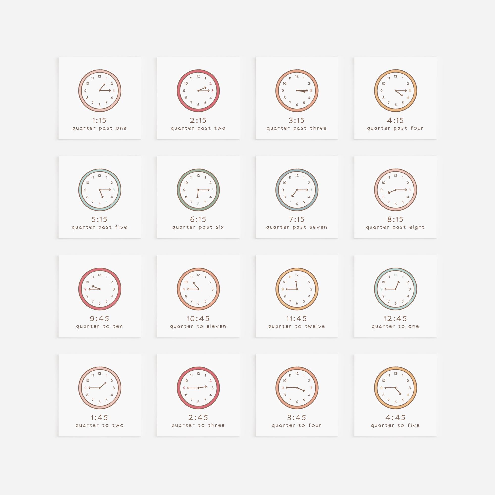 Telling the Time Flash Cards, Quarter Past Flashcards, Quarter to ...