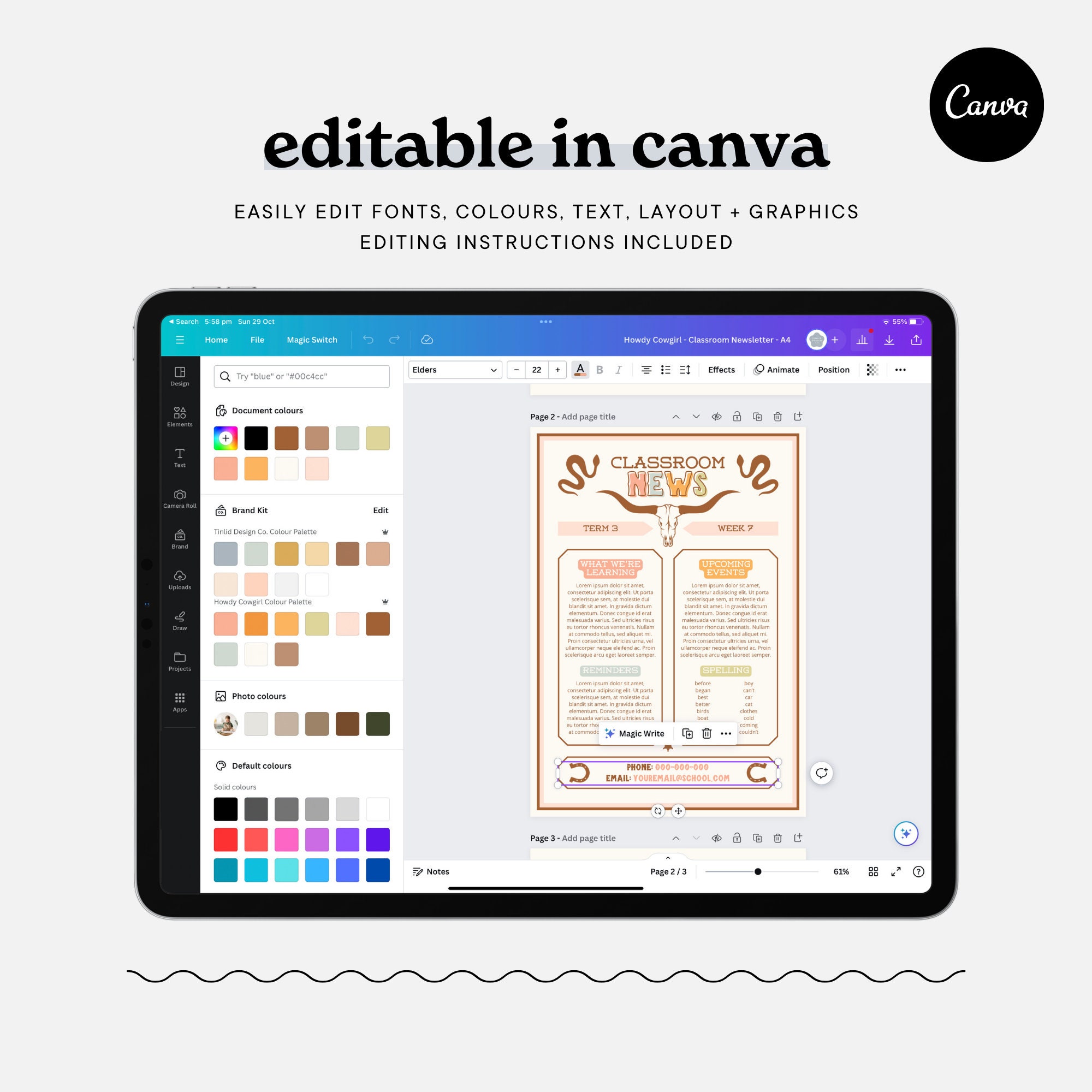 Printable Classroom Newsletter, Back to School, Editable Canva ...