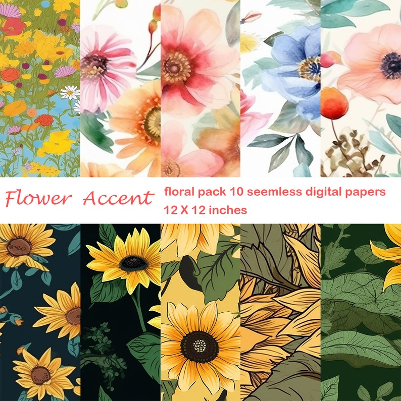 10 Floral Pack 10 Seamless Digital Papers - Etsy
