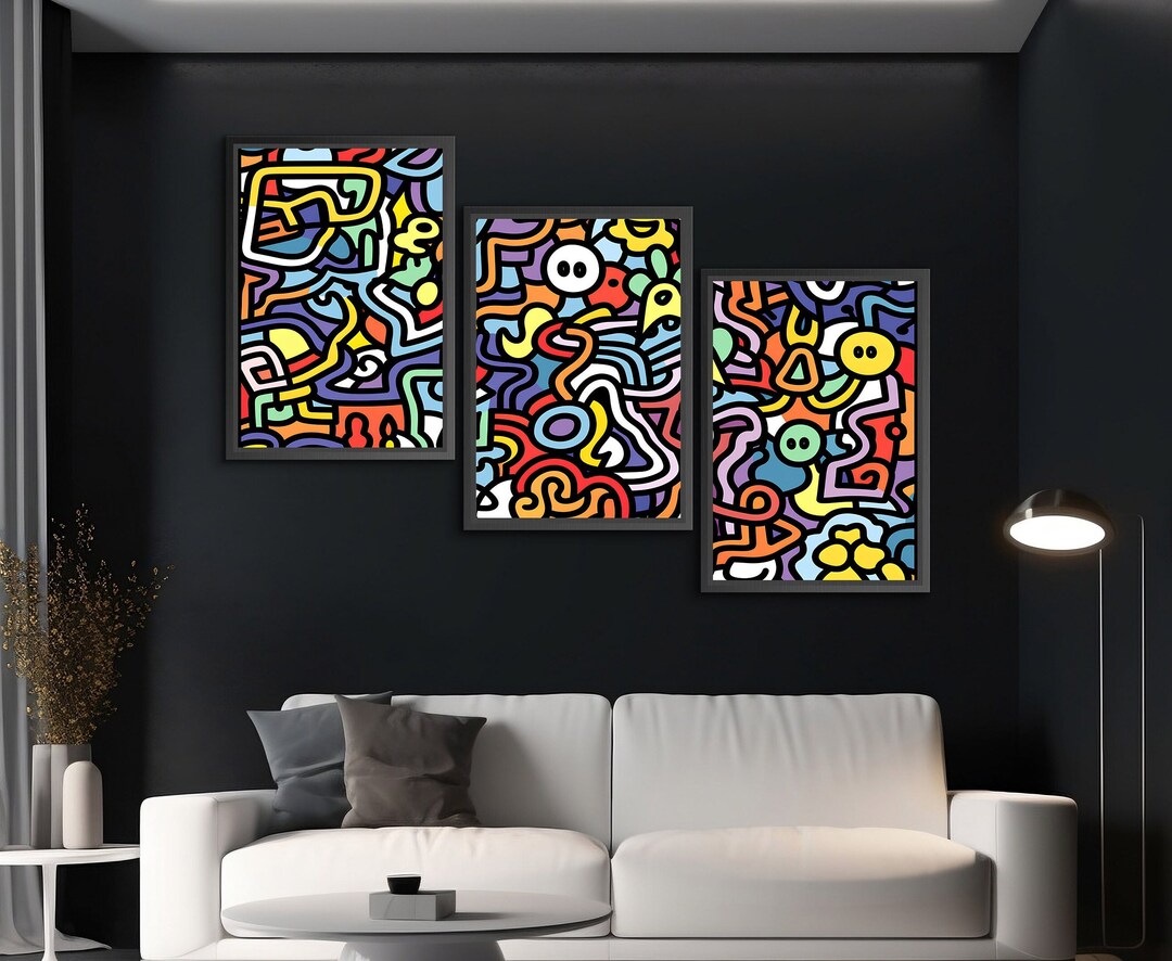 Doodle Art Prints, Set of 3, Neutral Modern Wall Art Decor, Minimalist ...