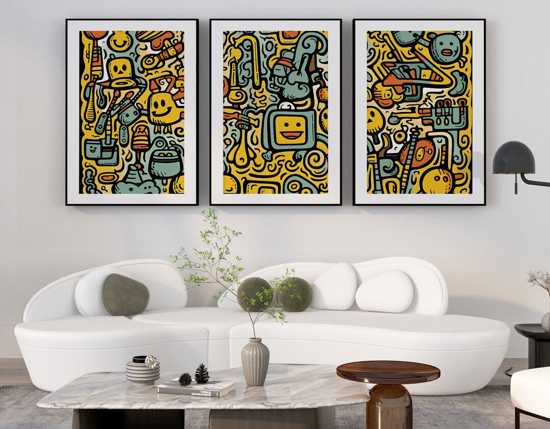 Doodle Art Prints Set of 3, Neutral Modern Wall Art Decor, Minimalist ...