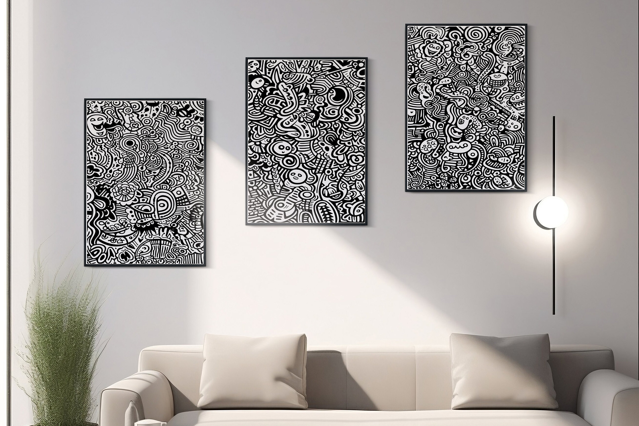 Doodle Art Prints Set of 3, Neutral Modern Wall Art Decor, Minimalist ...