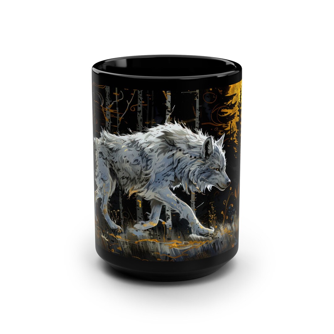 Fenrir Norse Mythology Grey Wolf Mug, Norse Decor, Runes Coffee Cup ...