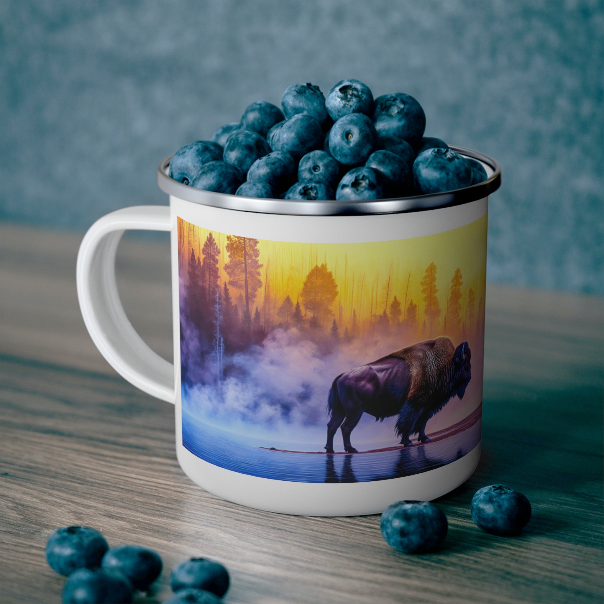 Yellowstone Impressionism Bison Enamel Camping Mug, National Park Mug ...