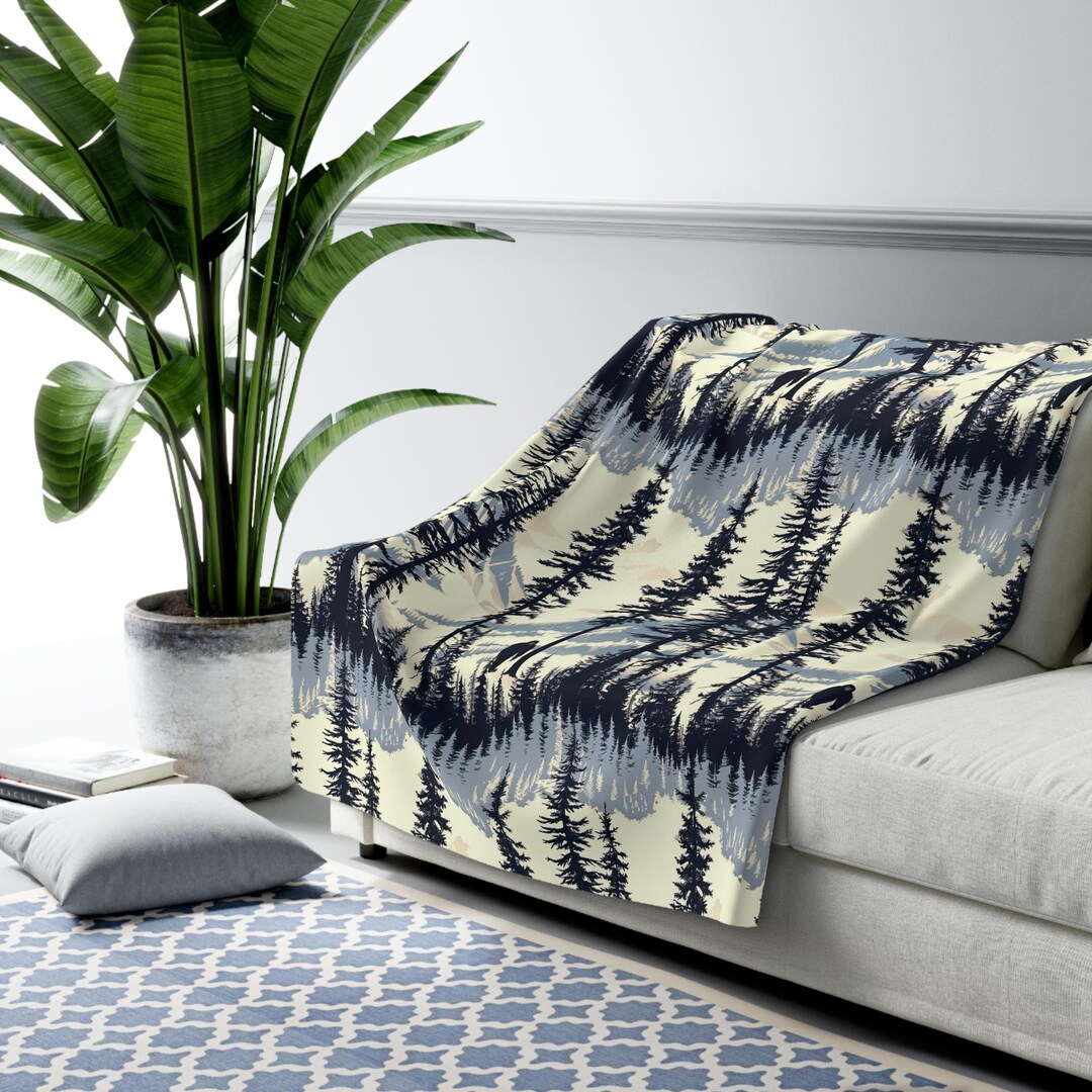 Bigfoot Amongst the Cascade Mountain Alpine Trees Sherpa Blanket - A ...