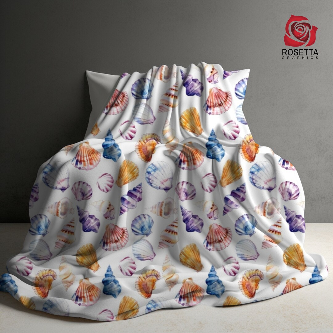 Coastal Shells Boho Pattern Velveteen Blanket, Nautical Blanket, Beach ...