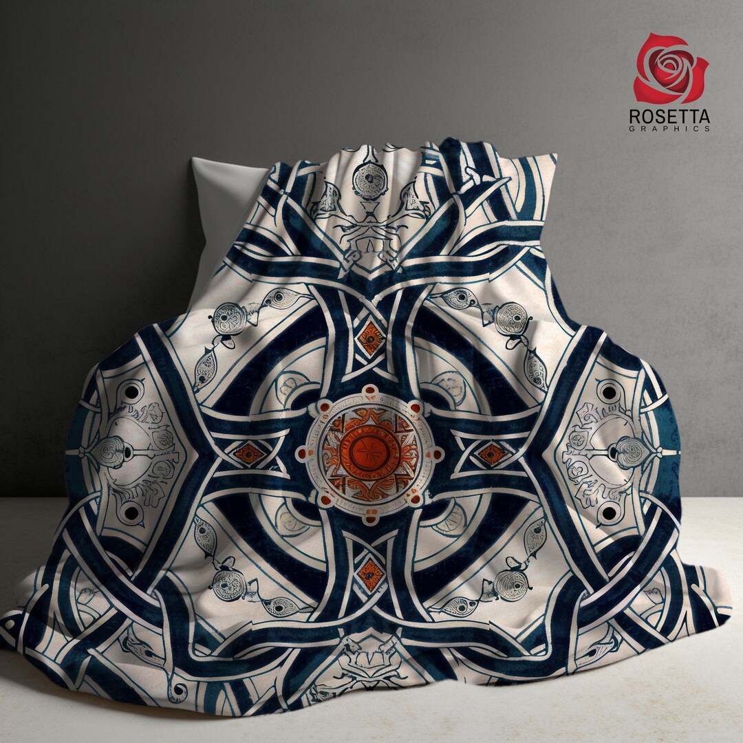 Bohemian Blues Irish Celtic Pattern Sherpa Blanket , Cozy Celtic Design ...