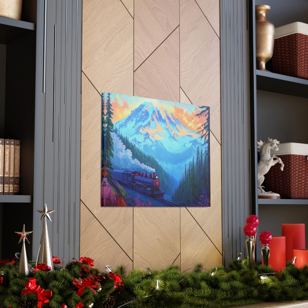 Mount Rainier Steam Locomotive Railroad Canvas Wrap, A Powerful Blend ...