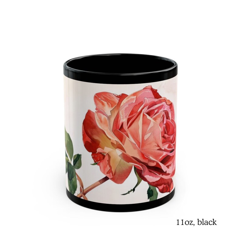 Morning Rose Watercolor Art Ceramic Mug - A Close-up Bloom Kissed by ...