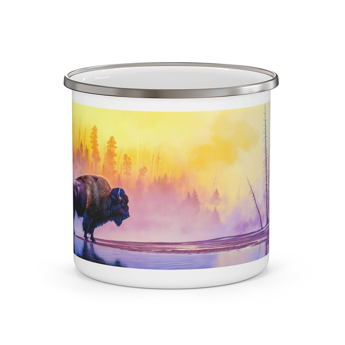 Yellowstone Impressionism Bison Enamel Camping Mug, National Park Mug ...