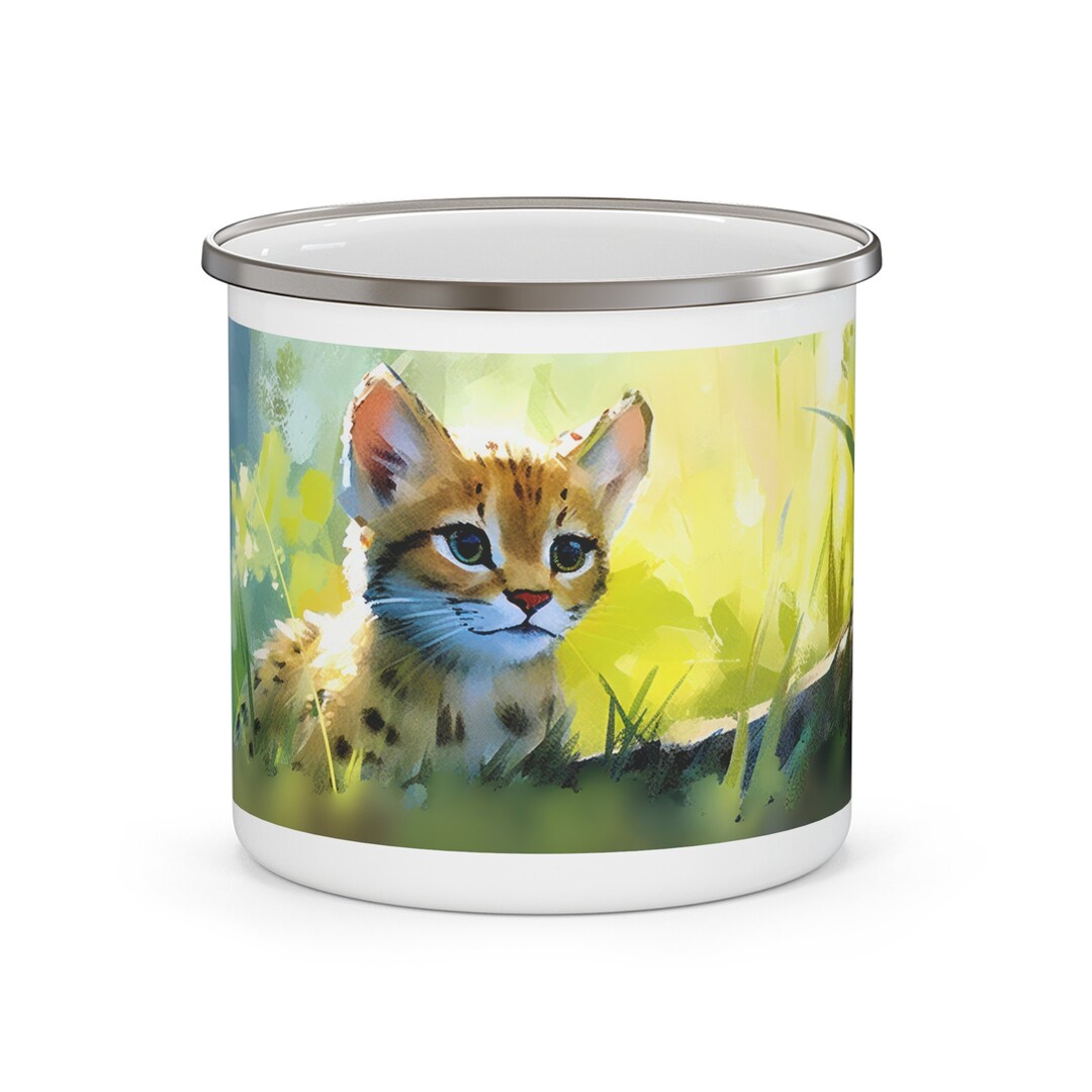 Springtime Bobcat Enamel Camping Mug – Wild Cat Coffee Cup, Hiking ...