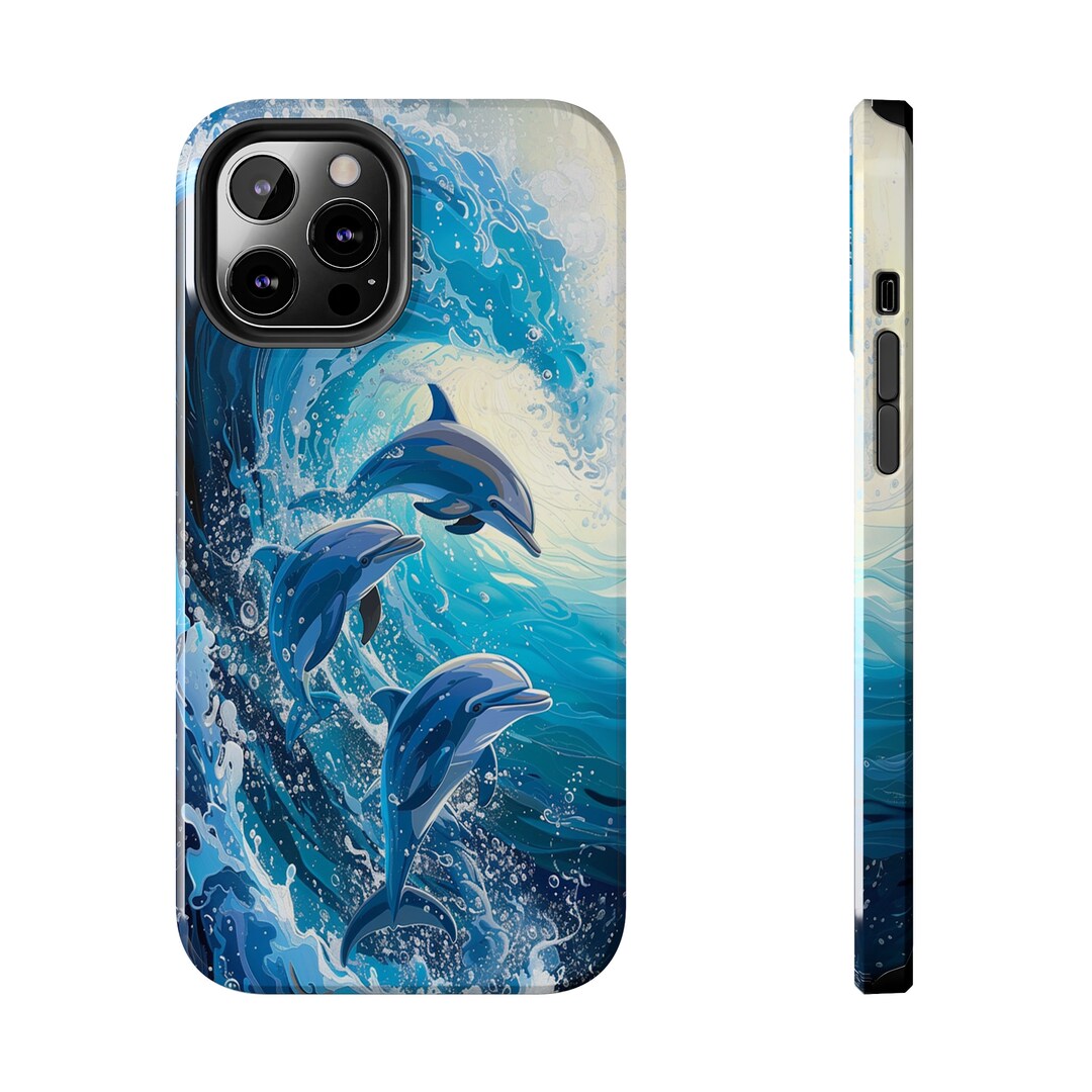Dolphin iPhone Case, Relaxing Ocean Wave Tough Cell Phone Cover for 16 ...