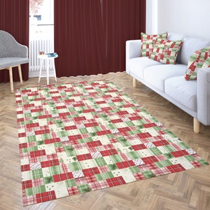 Rustic Plaid Christmas Rug, Festive Christmas Circular Doormat, Holiday ...