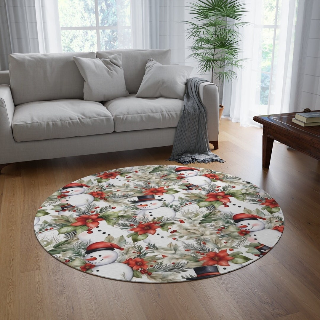 Snowman Christmas Rug, Cute Christmas Circular Doormat, Classic Holiday ...