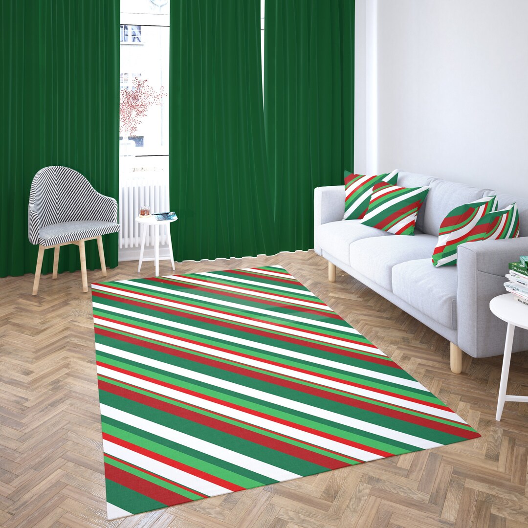 Peppermint Christmas Rug for Outdoor or Indoor, Green Striped Christmas ...