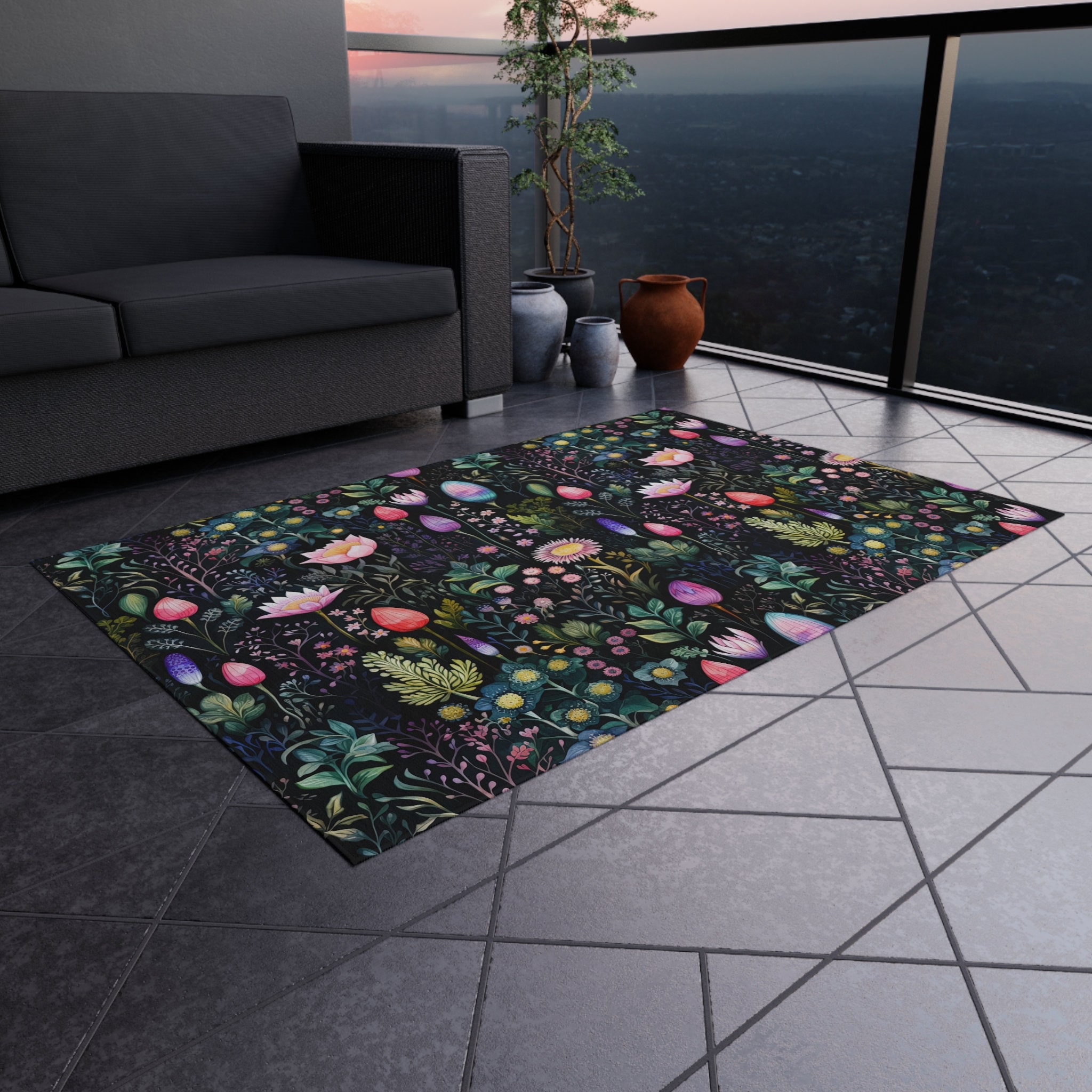 Abstract Wildflower Rug for Living Room Woodland Round Area - Etsy