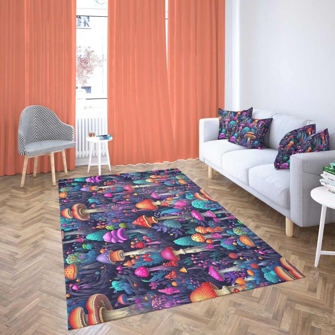 Colorful Trippy Mushroom Rug for Living Room, Funky Area Rug for Indoor ...