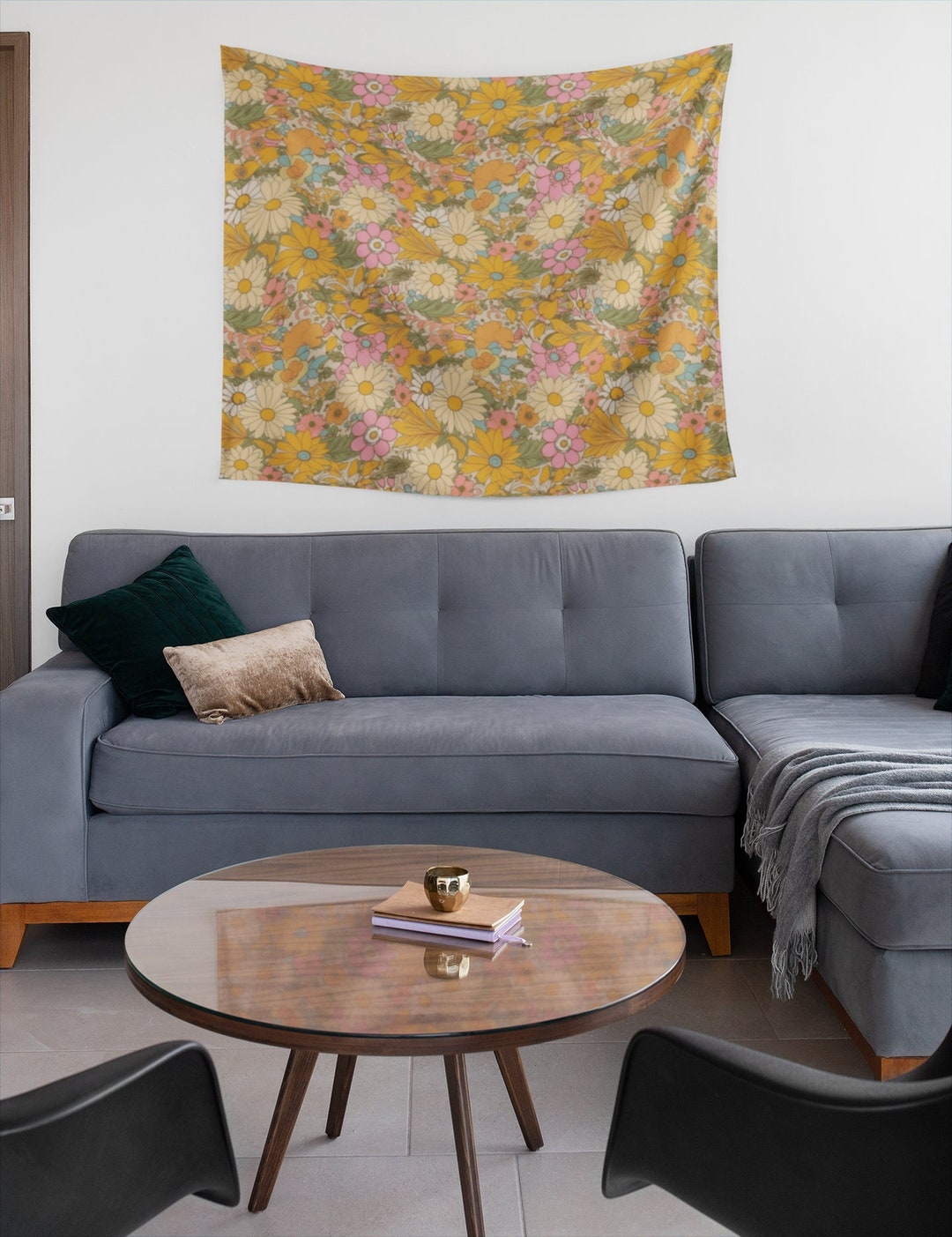 Flower Hippie Wall Tapestry Aesthetic, Cute 60s College Tapestry Wall ...