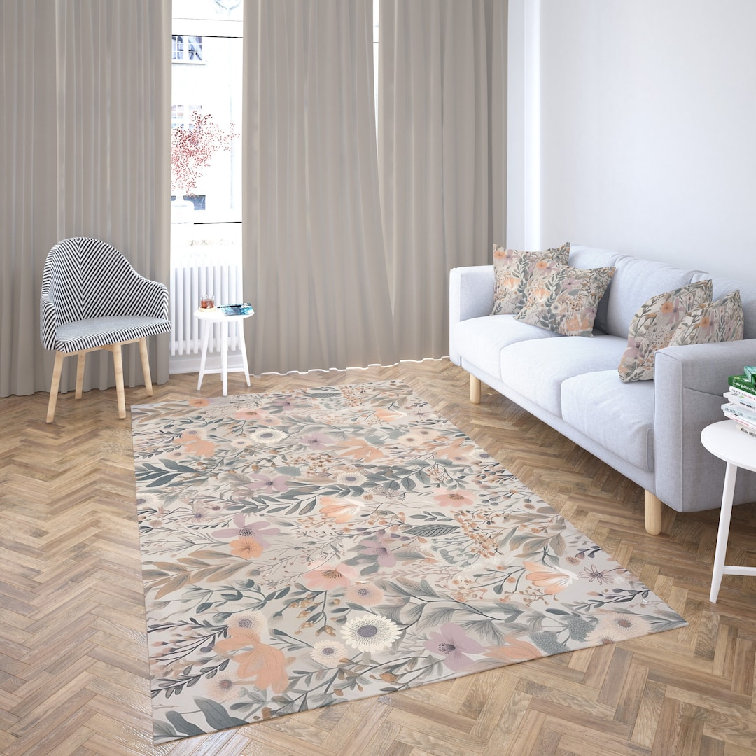 Whimsical Boho Flower Rug, Large Area Rugs for Bedroom Aesthetic, Cute ...