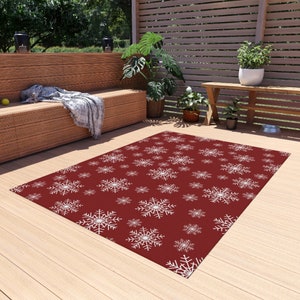 Red Snowflake Christmas Rug, Holiday Circle Rug, Winter Living Room ...