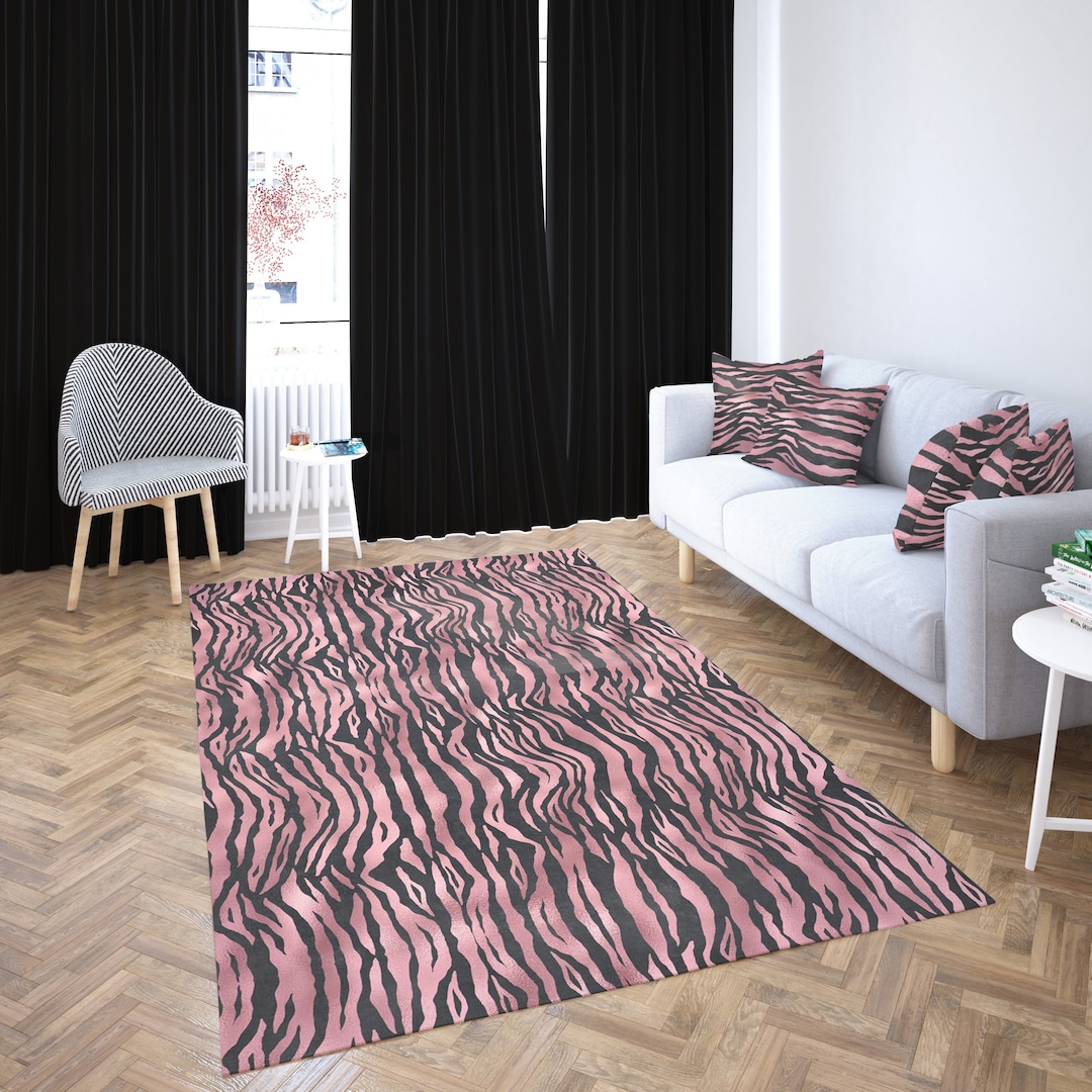 Pink Tiger Print Rug, Animal Rugs for Bedroom Aesthetic, Cute Rug for ...