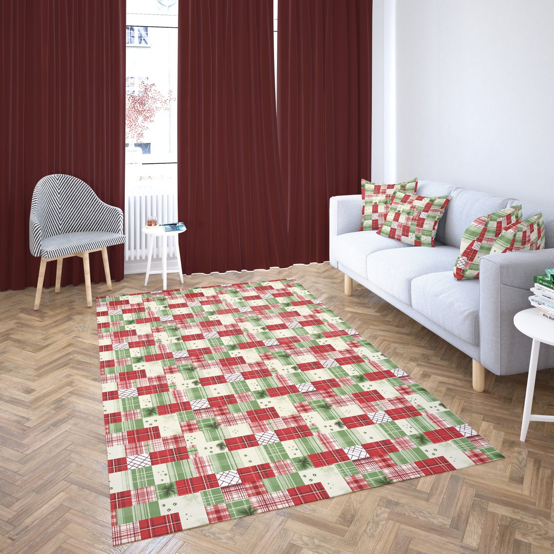 Rustic Plaid Christmas Rug Festive Christmas Circular - Etsy