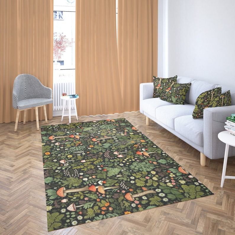 Cottagecore Mushroom Rug, Nature Inspired Large Area Rugs for Bedroom ...