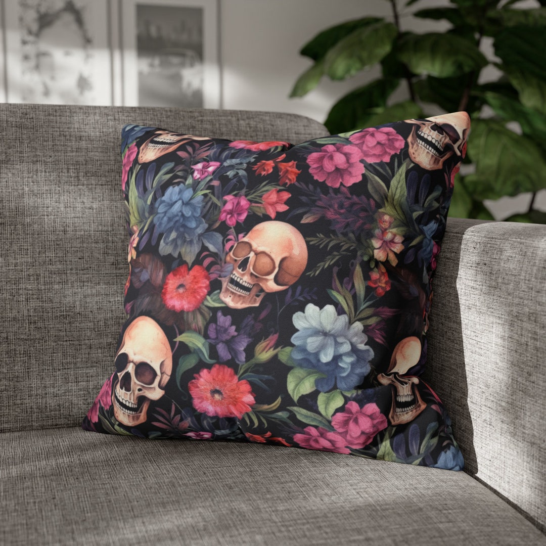 Skulls and Roses Pillow, Cute Skeleton Throw Pillow Living Room Decor ...