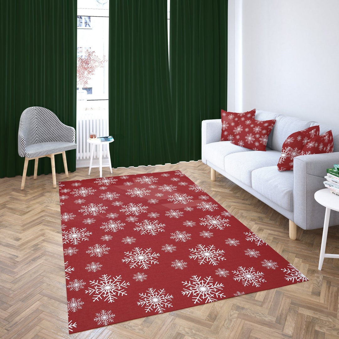 Red Snowflake Christmas Rug for Outdoor or Indoor, Festive Christmas ...