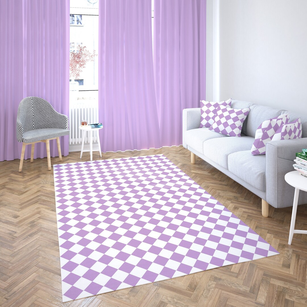 Purple Checkered Rug, Large Area Rugs for Bedroom Aesthetic, Trippy ...