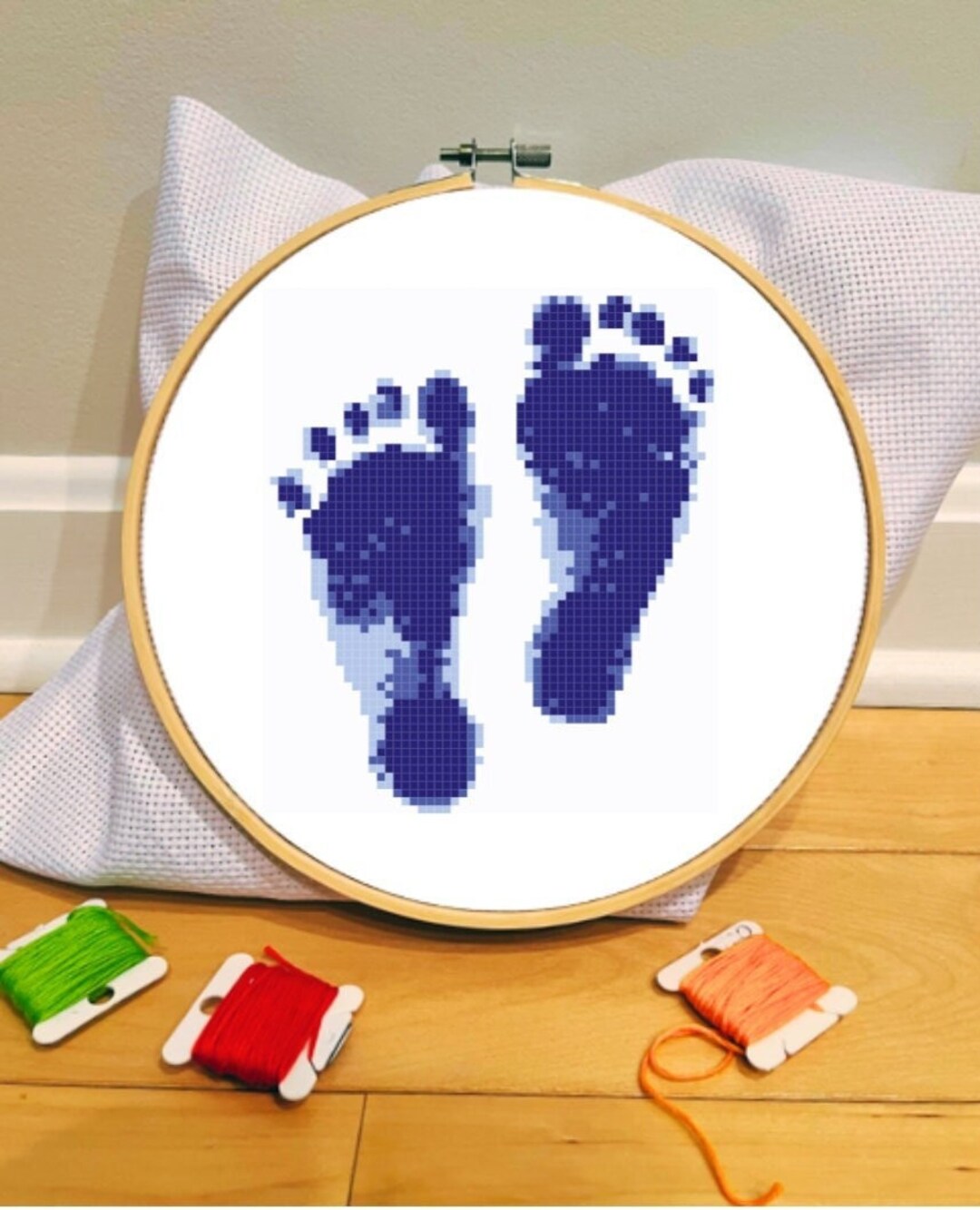 Newborn Footprints (blue) Cross Stitch Pattern - Etsy