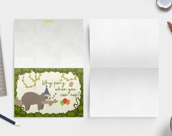 Funny Sloth Happy Birthday Card Cute Party Animal Birthday - Etsy