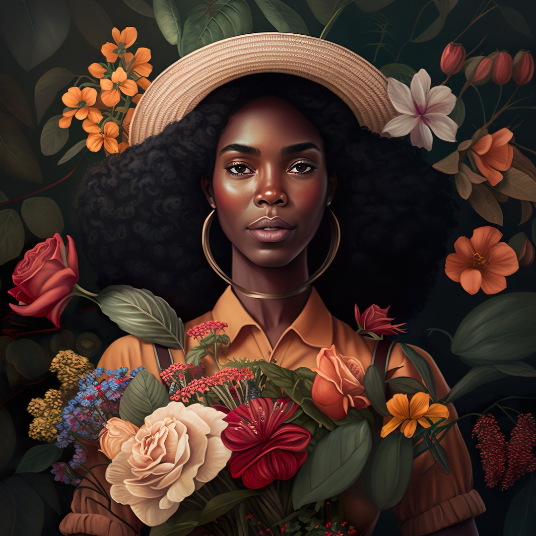 Black Woman Art, Black Girl Wall Art, Digital Art Print, AI Art, Black ...