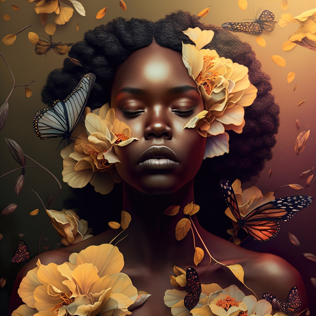 Golden Butterfly Black Woman Art, Black Girl Wall Art, Digital Art ...