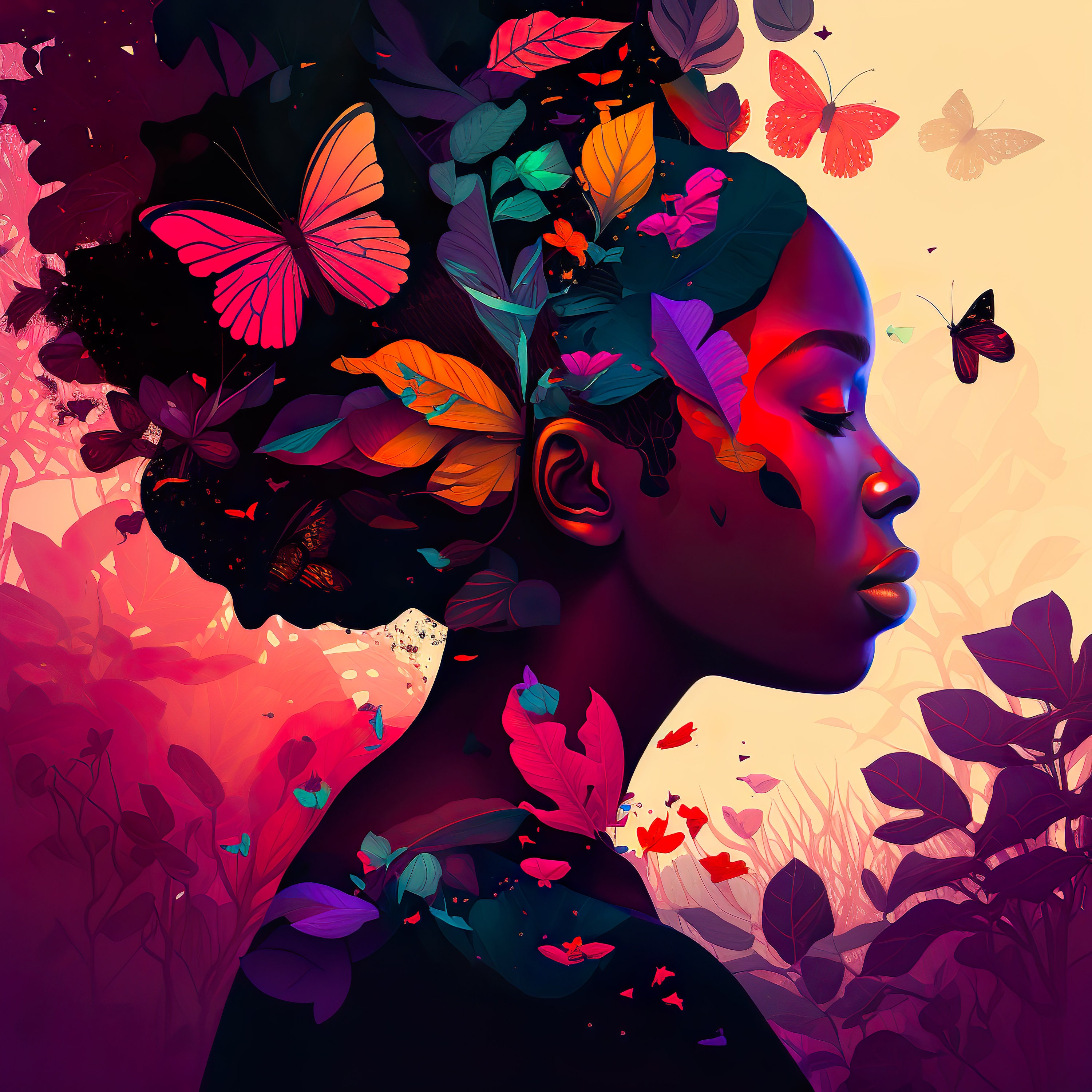 Butterfly Season Black Woman Art, Black Girl Wall Art, Digital Art ...