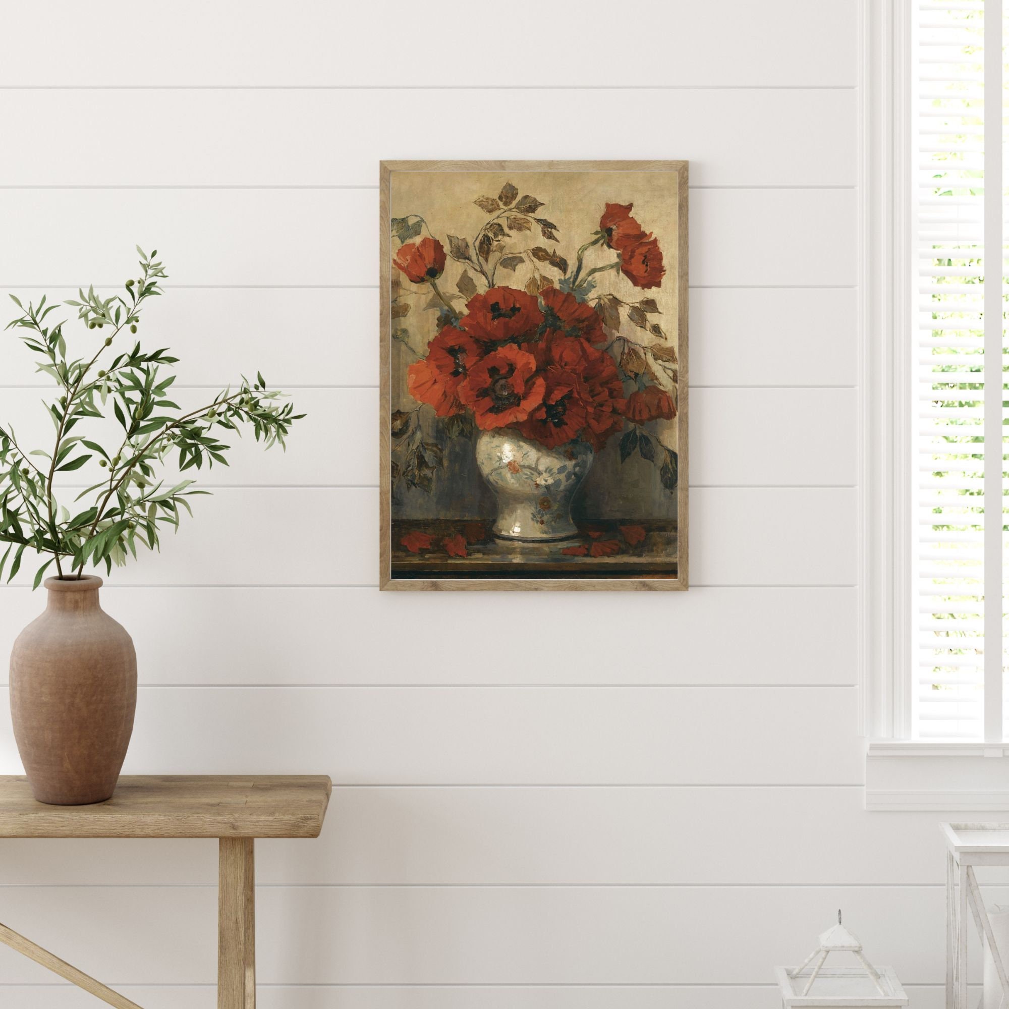 Vintage Poppy Vase Still Life Art Print Rural Living Decor DIGITAL ...