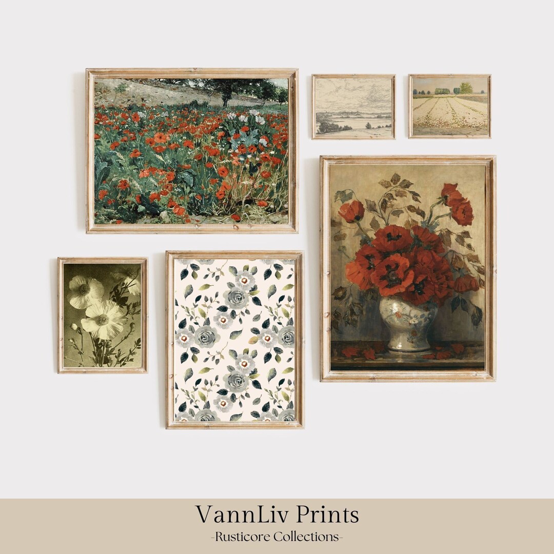 Farmhouse Poppy Gallery Wall Art Set Rural Living Decor - Etsy