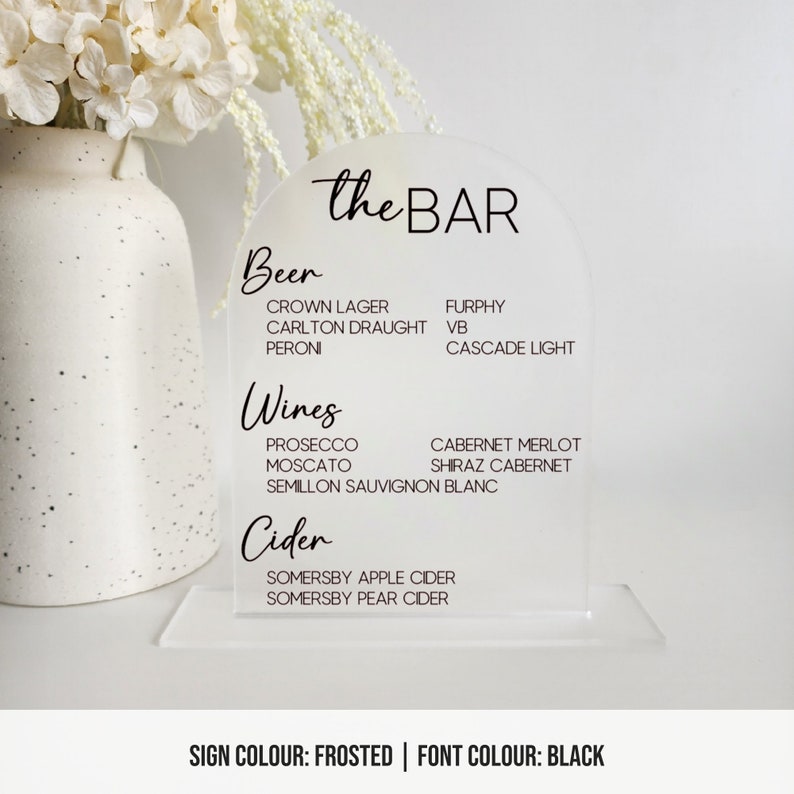 Acrylic Bar Menu Sign Wedding Bar Sign Party Bar Sign - Etsy