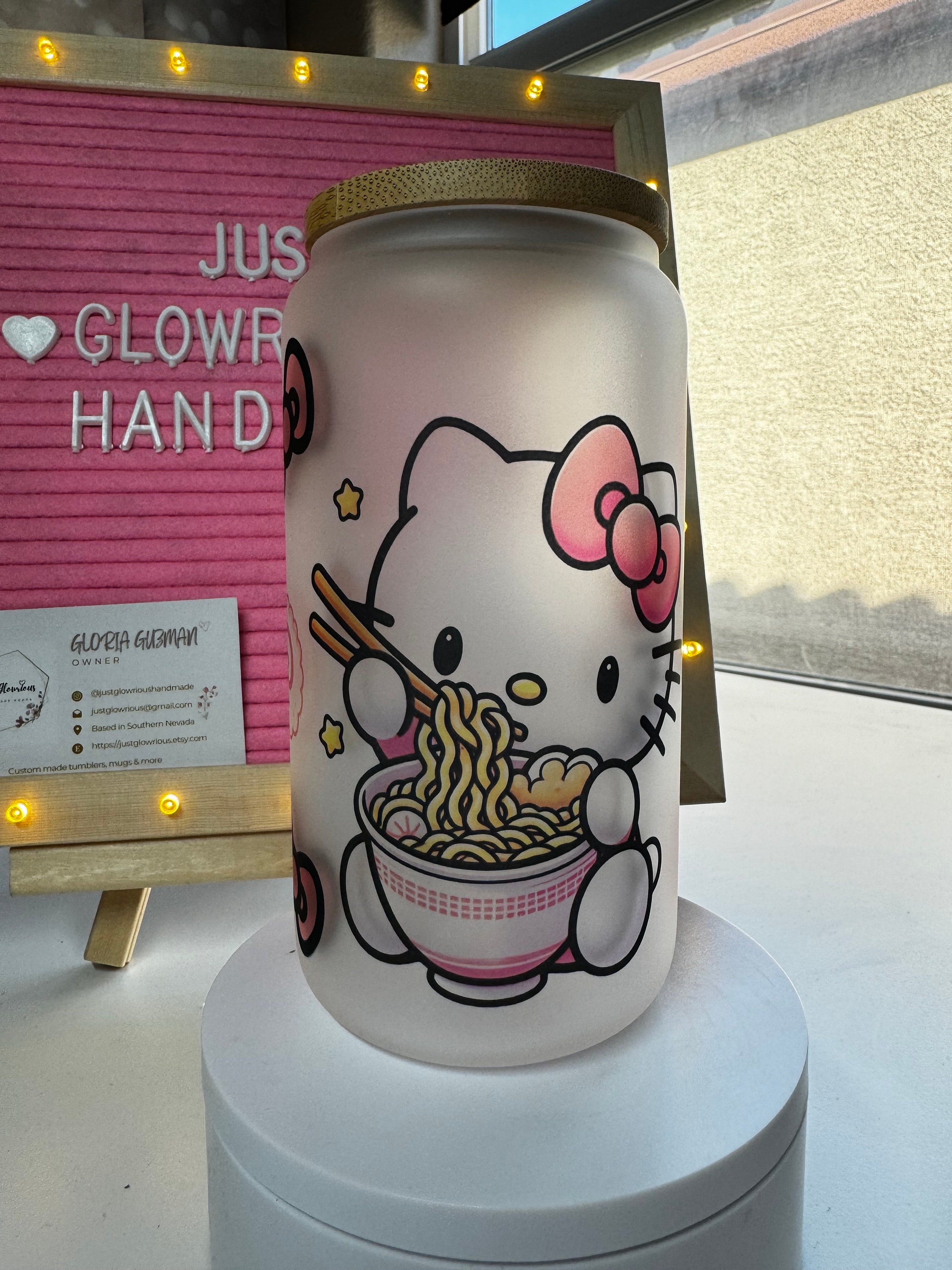 Hello Kawaii Kitty Noodle Ramen Tumbler With Acrylic Straw 16oz Glass ...