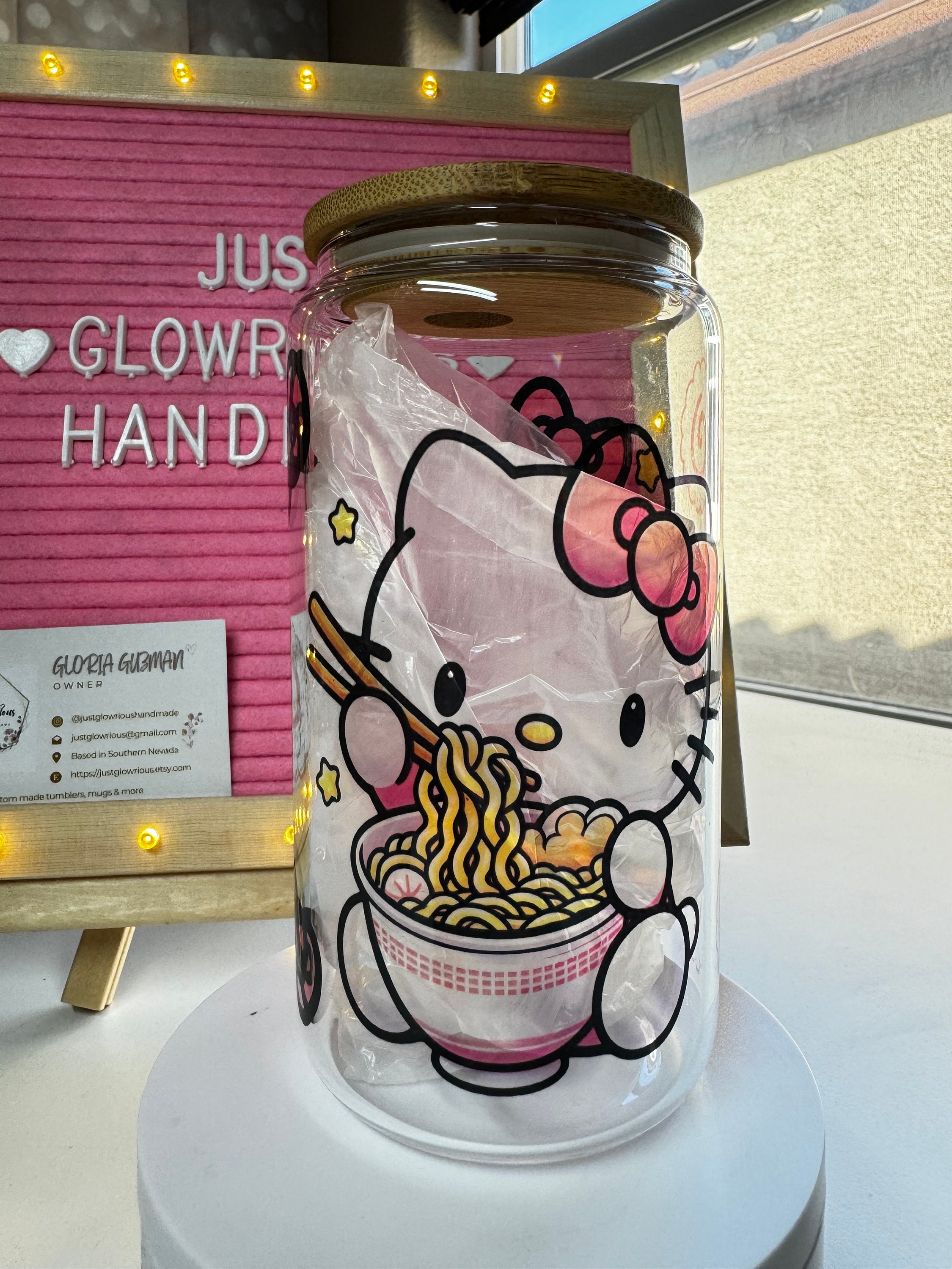Hello Kawaii Kitty Noodle Ramen Tumbler With Acrylic Straw 16oz Glass ...