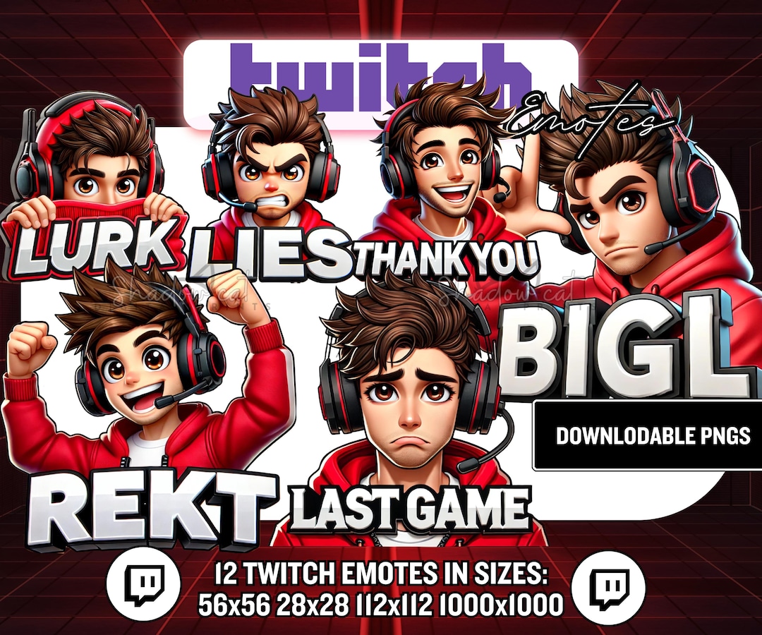 Male Twitch Emotes / 12 Brown Hair Guy Twitch Emojis / Boy Streamer ...