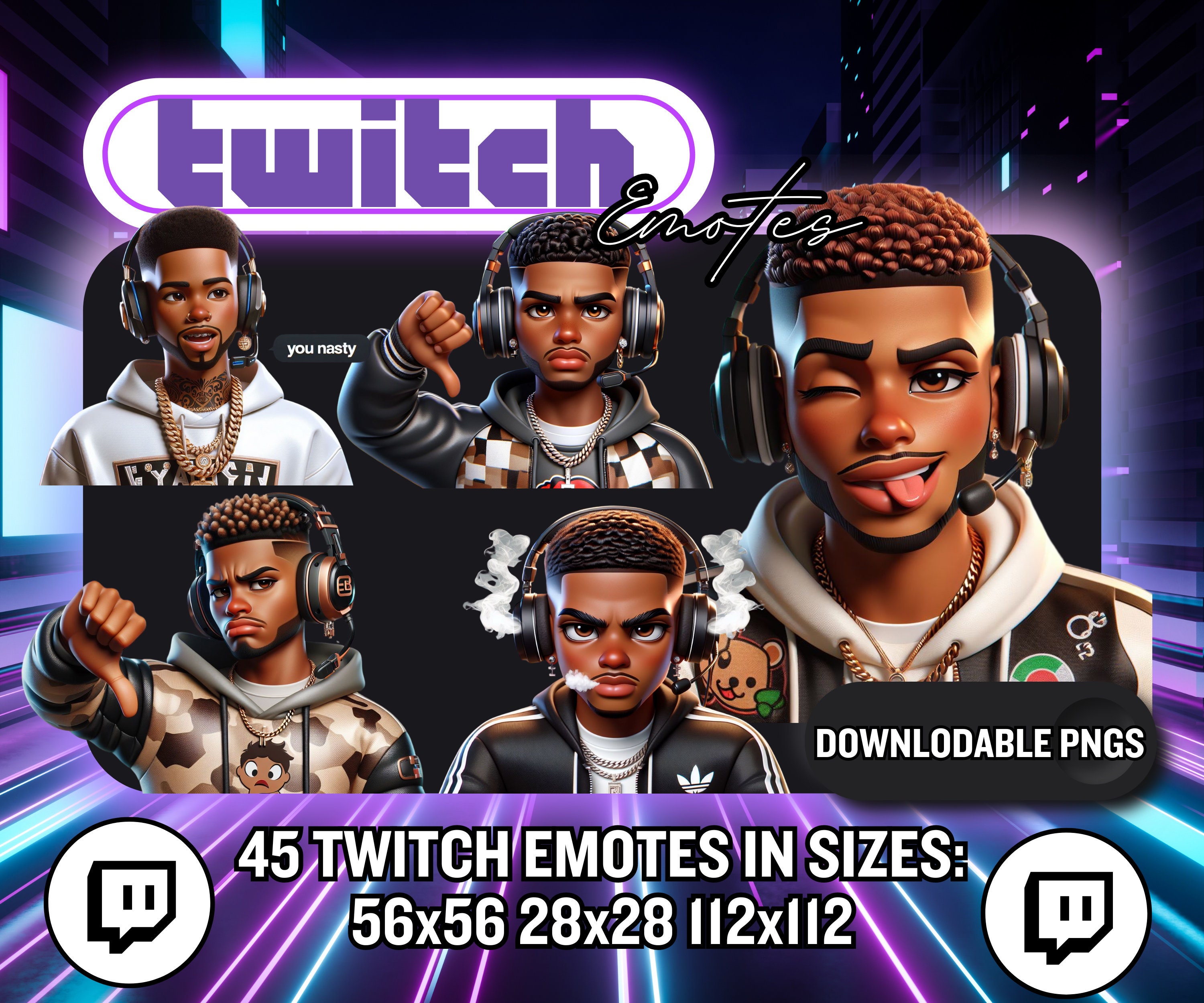 Black Male Twitch Emotes / 45 Black Guy Twitch Emojis / Boy Streamer ...