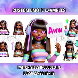 Custom Black Girl Twitch Emotes / Black Girl Streamer Discord Emojis ...