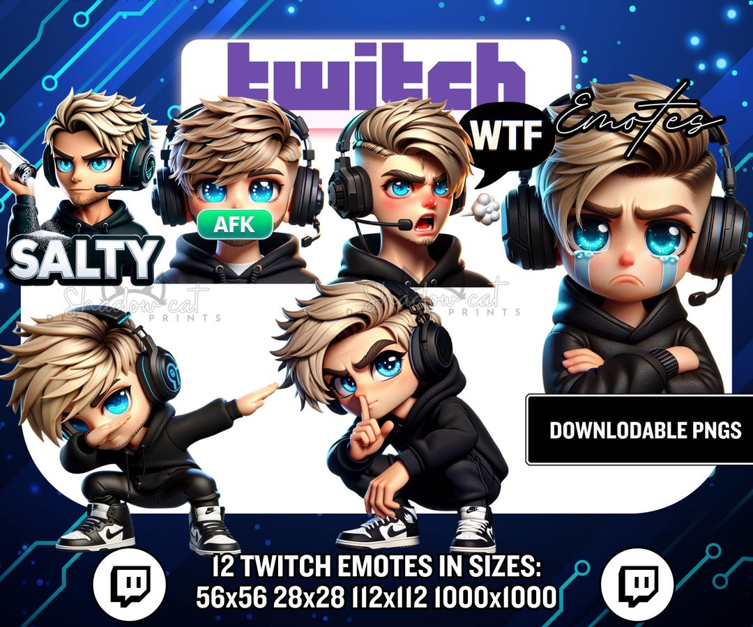 Male Twitch Emotes / 12 Blonde Hair Guy Twitch Emojis / Boy Streamer ...